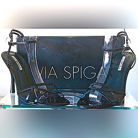 Via Spiga | Shoes | Via Spiga Sandal Black Patent Leather Strapy Heel Size 8 2 Vjema Nib Y2k ...